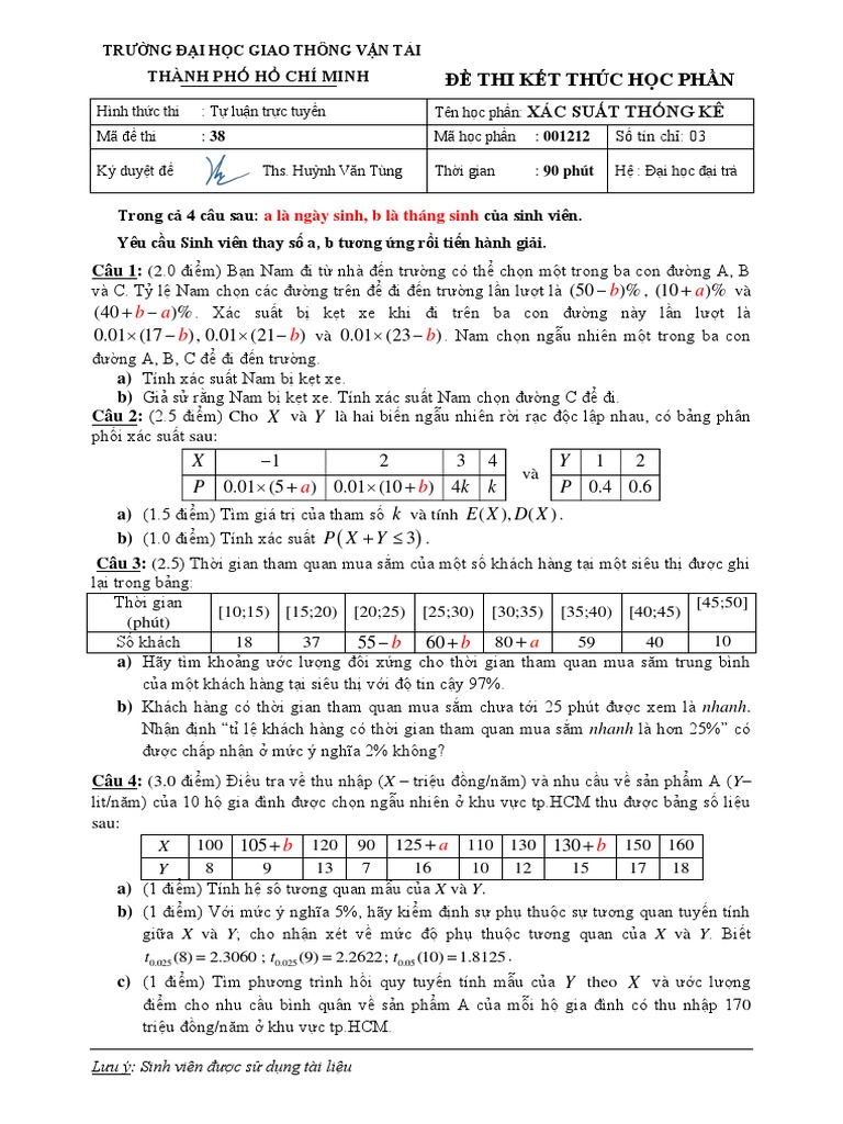 De Thi XSTK - He Dai Tra - de 38 | PDF