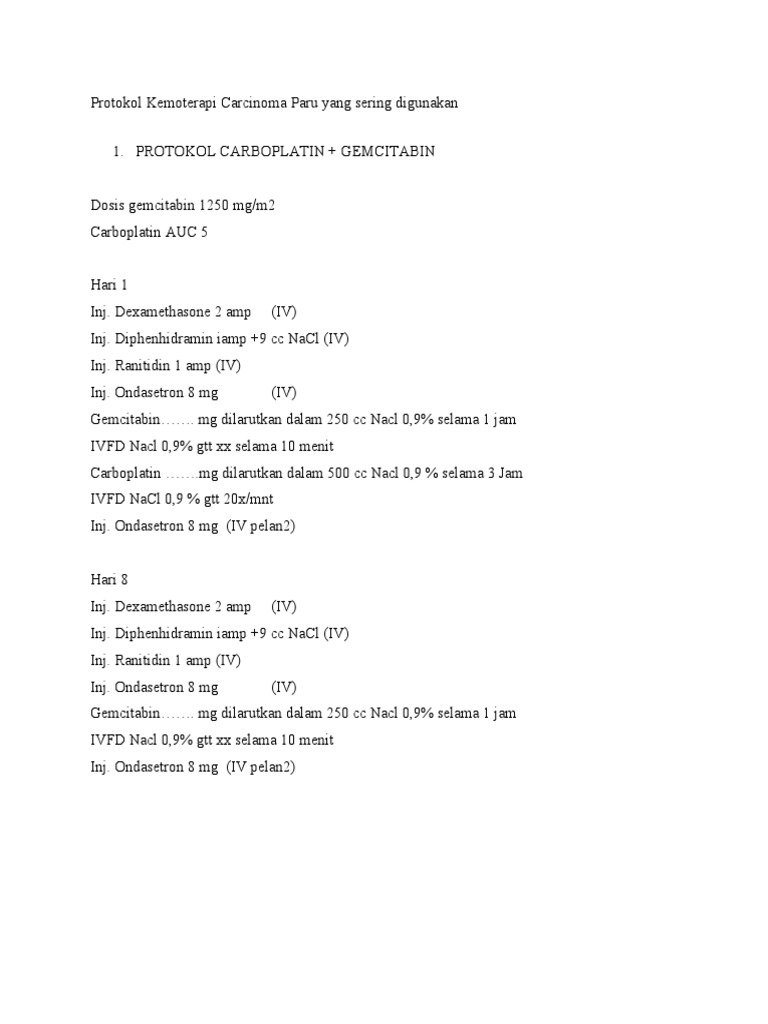 Protokol Kemoterapi Carcinoma Paru Yang Sering Digunakan-1 | PDF