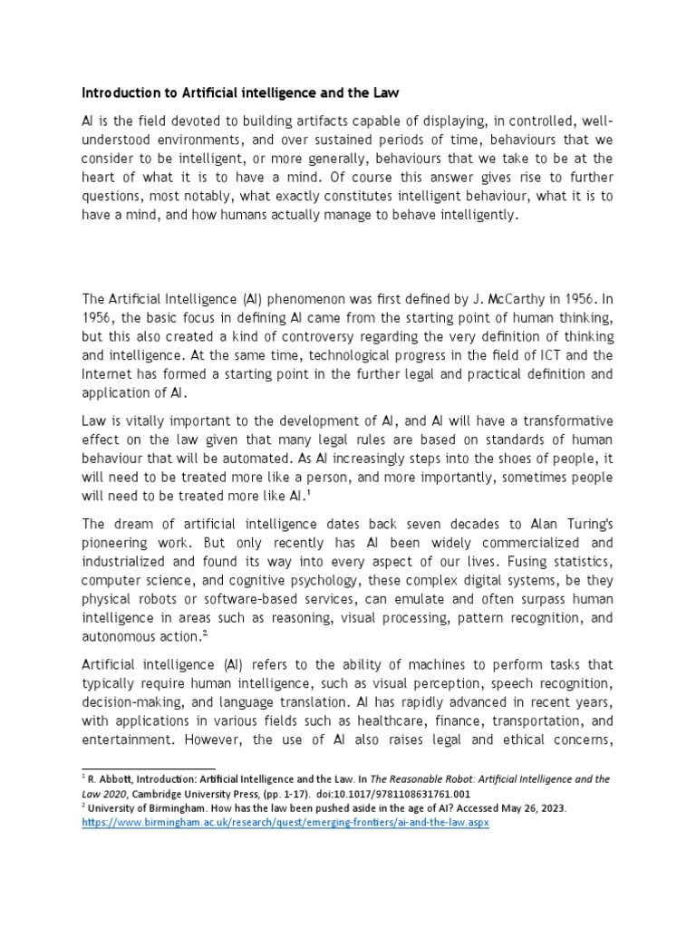 Introduction To Artificial Intelligence And The Law Pdf