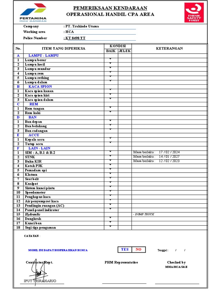 Vehicle Inspection Checklist | PDF