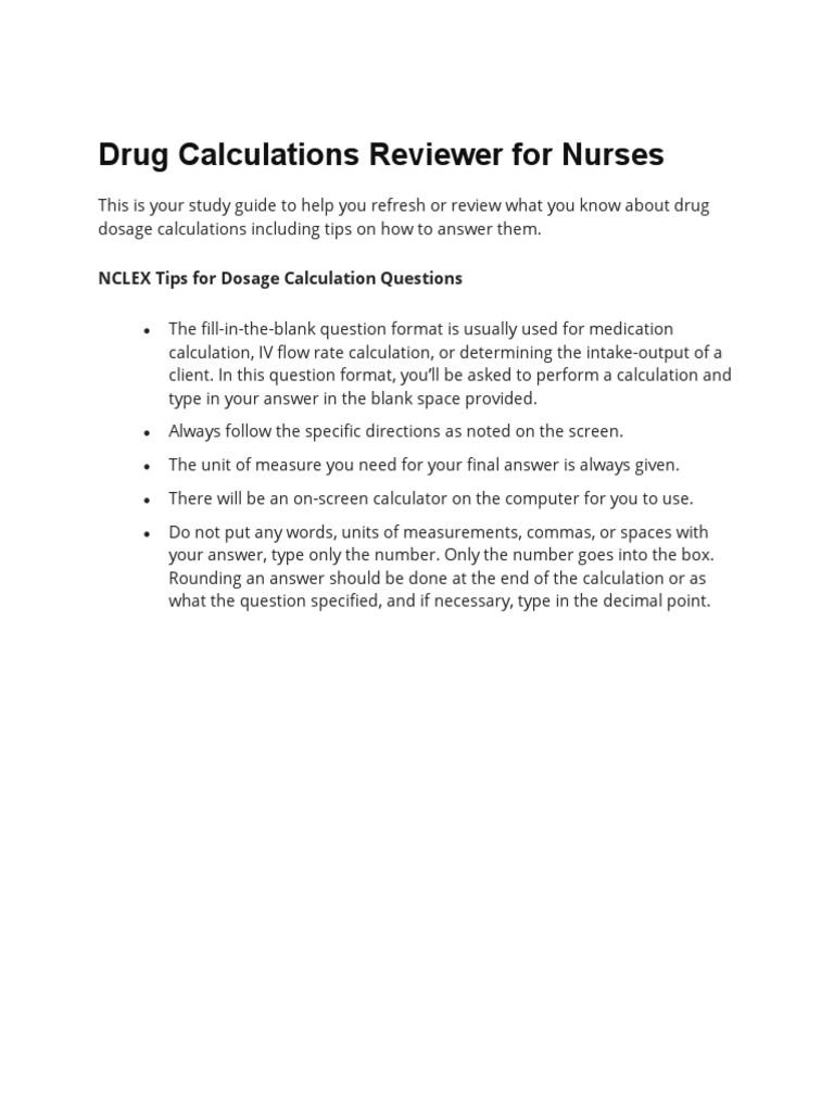 Drug Calculations Reviewer For Nurses | PDF | Grain (Unit) | Dose ...