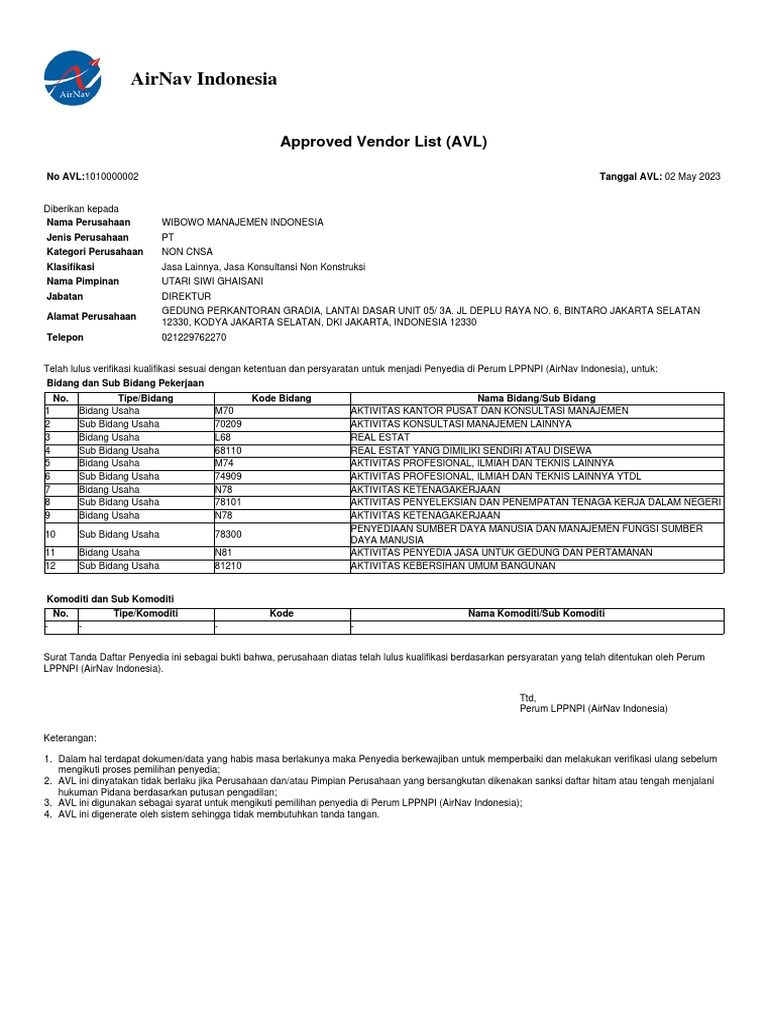 Approved Vendor List | PDF