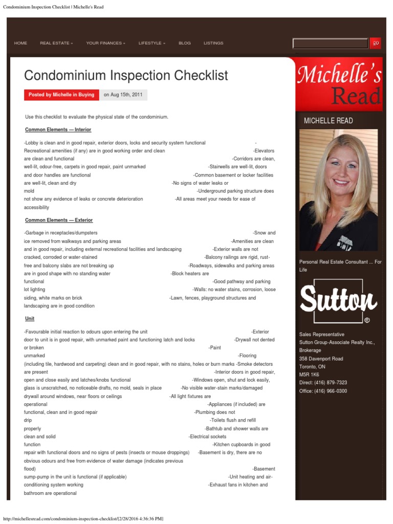 Condominium Inspection Checklist - Michelle's Read | PDF | Mold ...