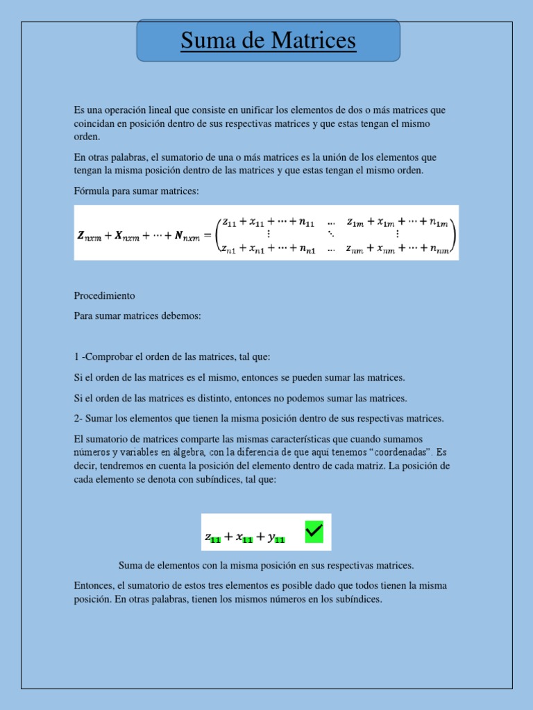 Suma de Matrices | PDF | Métodos y materiales de enseñanza | Ciencia y ...