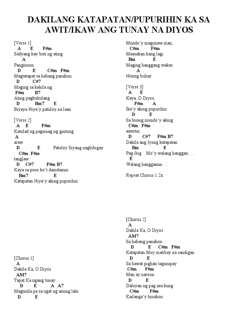 Dakilang Katapatan - Pupurihin Ka Sa Awit - Tunay Na Diyos | PDF