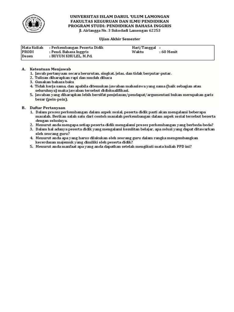 Soal UAS PPD PBIG | PDF