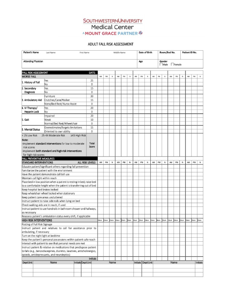Fall Risk Assessment Form