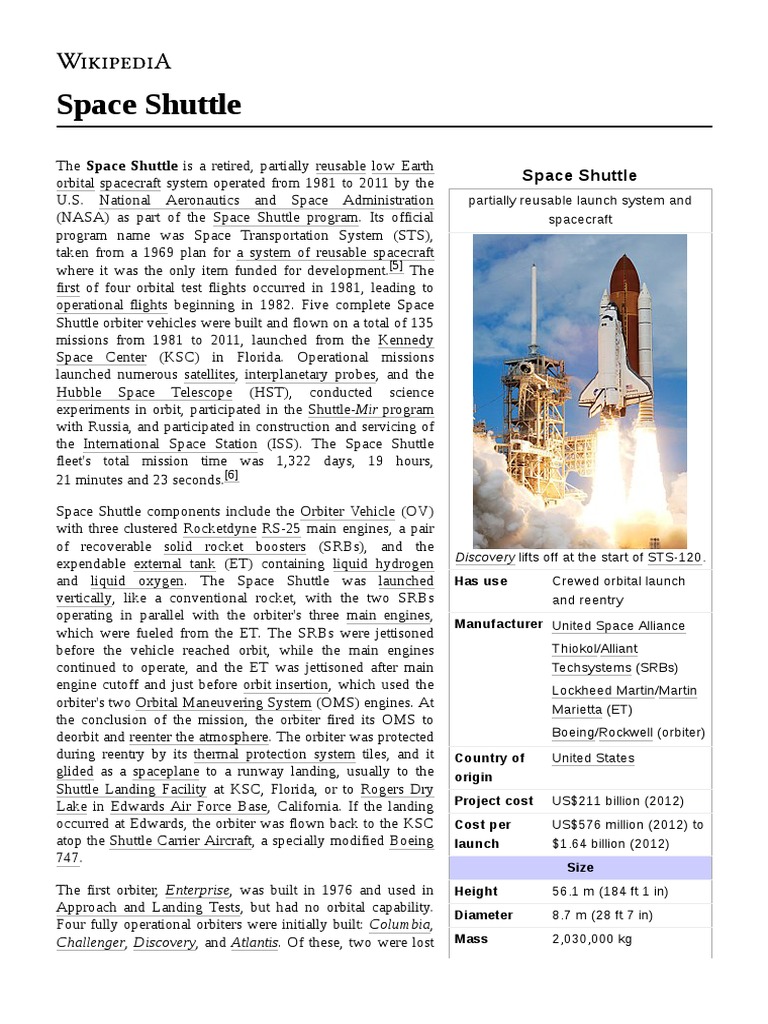Space Shuttle | PDF | Space Shuttle | Space Shuttle Solid Rocket Booster