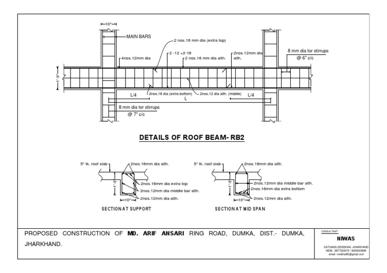 Details of Roof Beam-Rb2: Main Bars | PDF