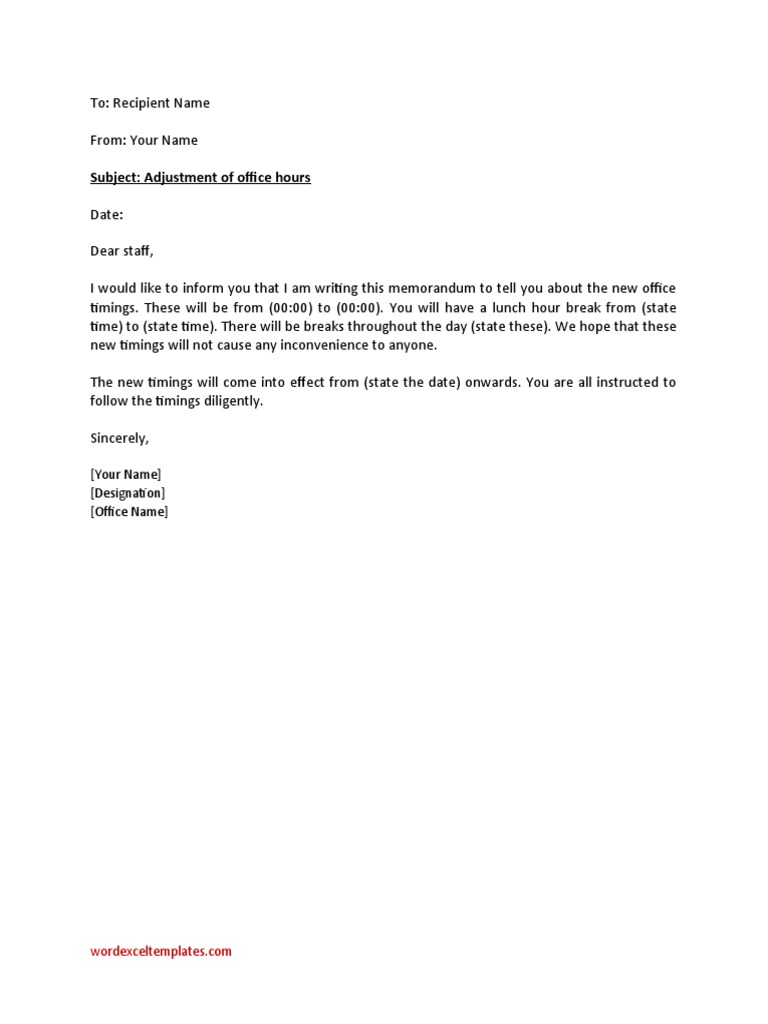 Office Hours Adjustment Memo | PDF | Career & Growth | Business