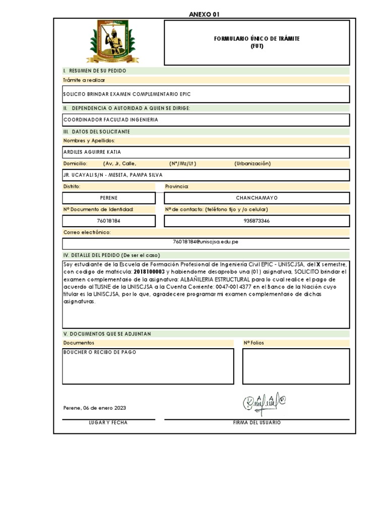 FUT Examen Complementario 2023 | PDF