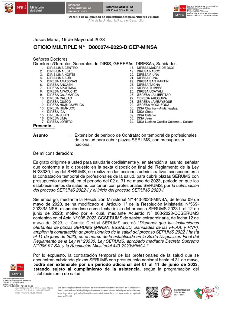 Oficio Multiple d0000074 2023 Digep Minsa Digep020230000215 Regiones ...