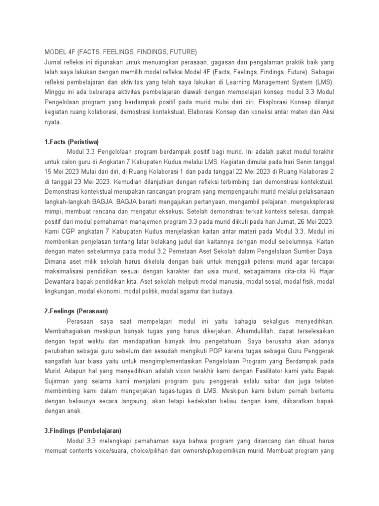 Refleksi Model 4F dalam Pembelajaran | PDF | Karier & Perkembangan