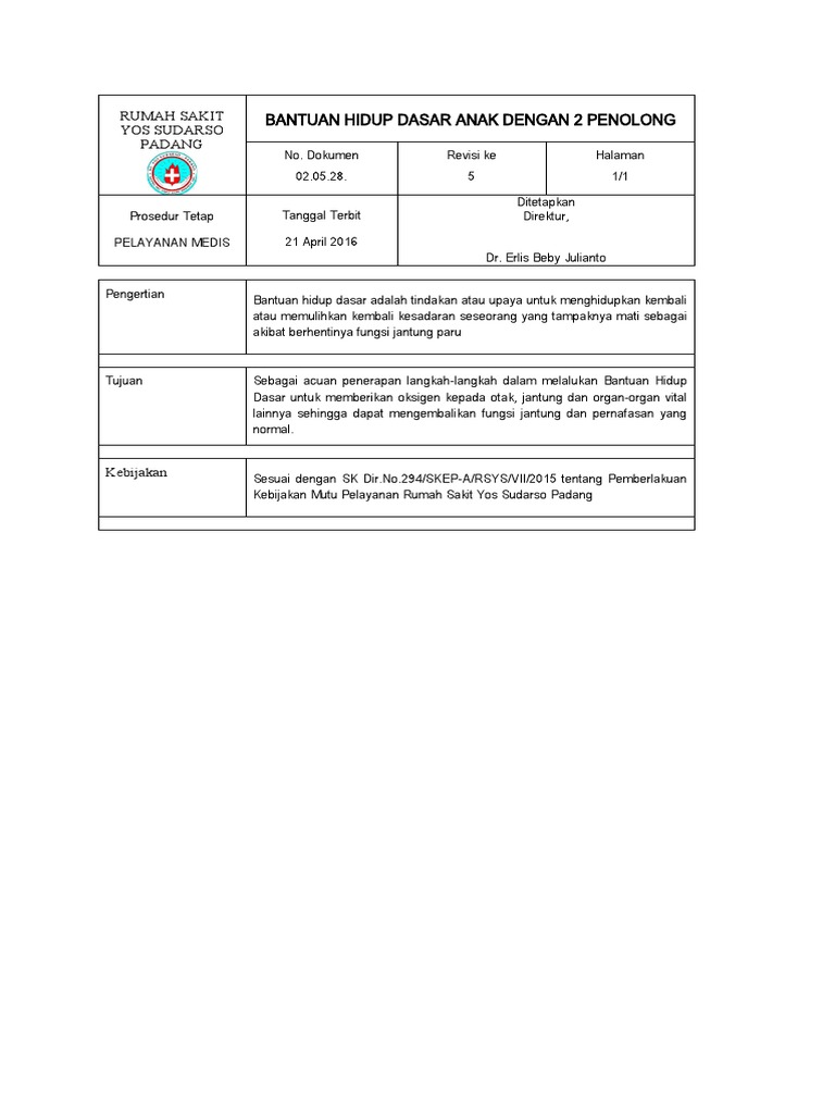 PROTAP BANTUAN HIDUP DASAR ANAK 2 Penolong | PDF | Kesehatan Holistik