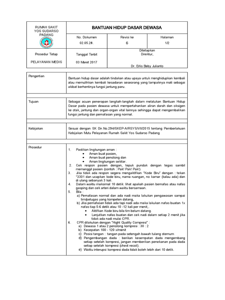 Protap Bantuan Hidup Dasar Dewasa | PDF
