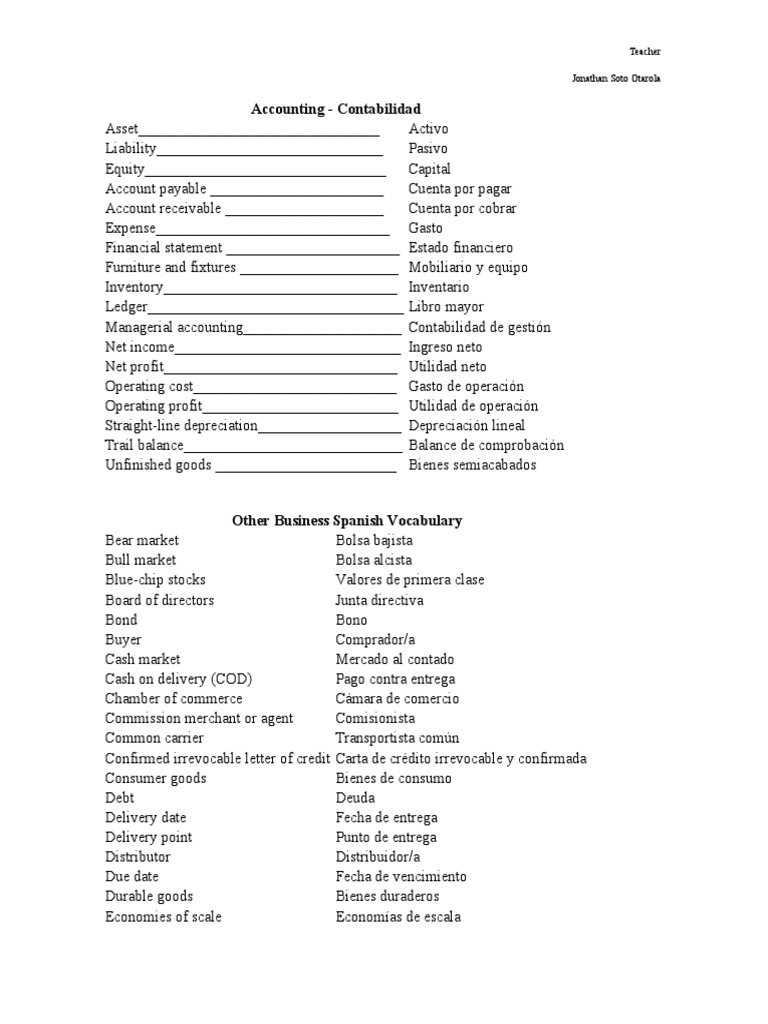 Accounting Vocabulary | PDF | Derecho privado | Economias