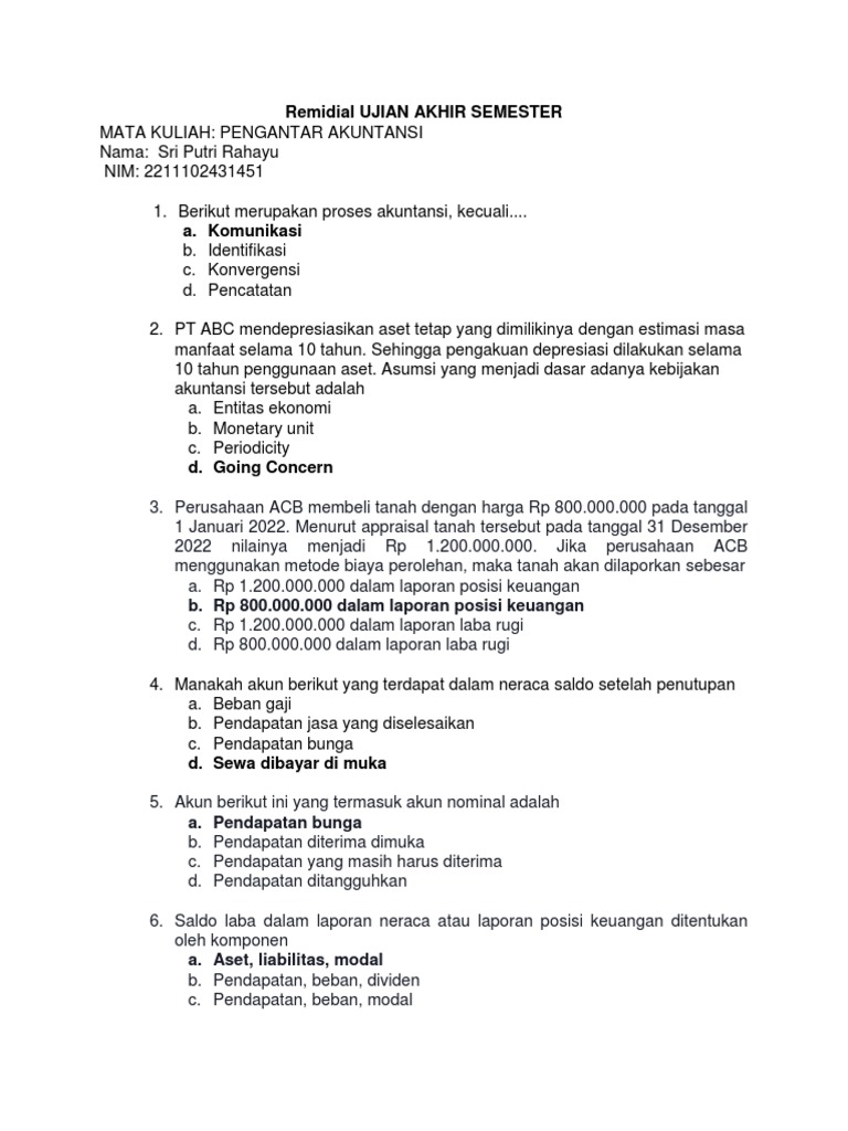 Soal Remidial Pengantar Akuntansi | PDF