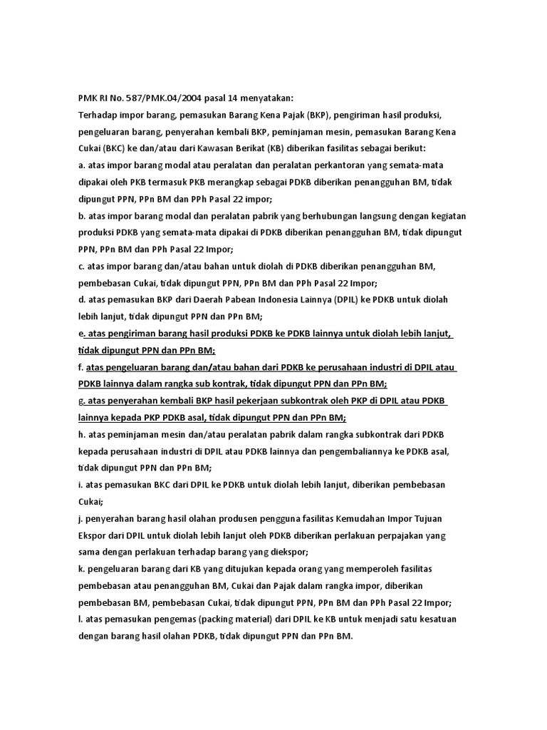PMK RI No-Kawasan Berikat | PDF