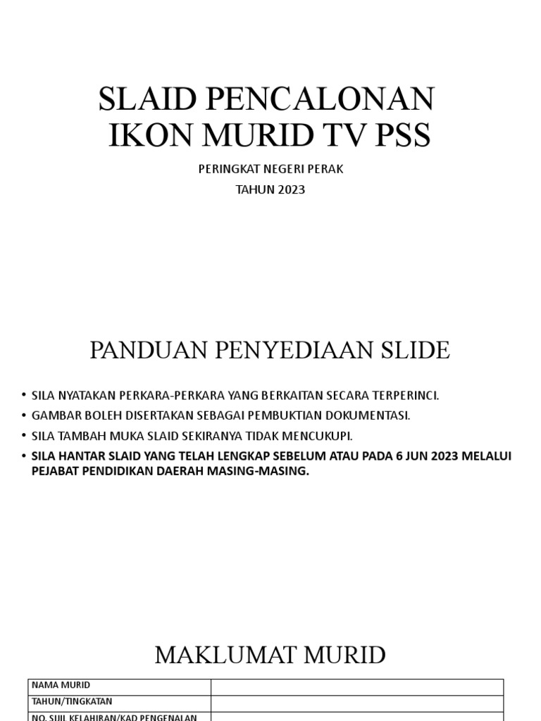 Cadangan Slide Ikon Murid TV PSS | PDF