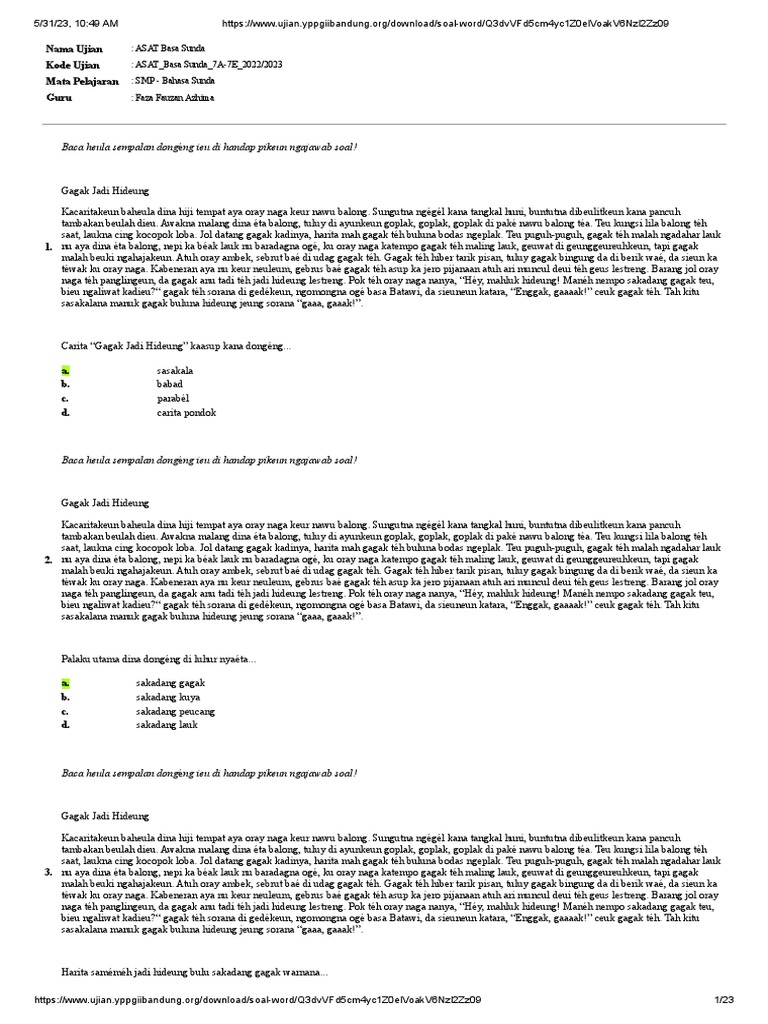 Soal ASAT Kelas 8 SMP Basa SUnda | PDF