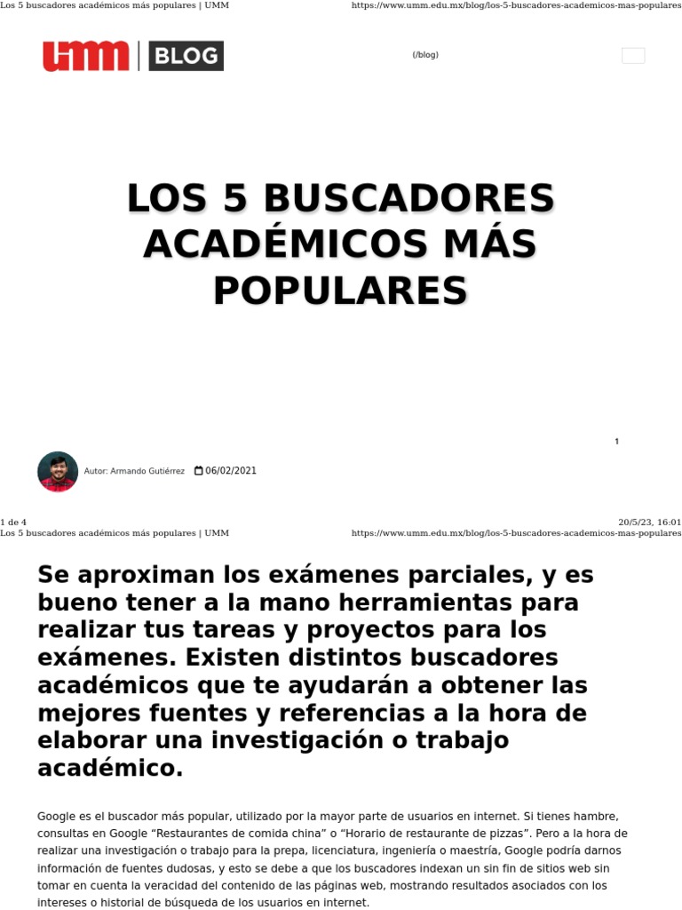 Los 5 Buscadores Académicos Más Populares UMM | PDF | Internet ...
