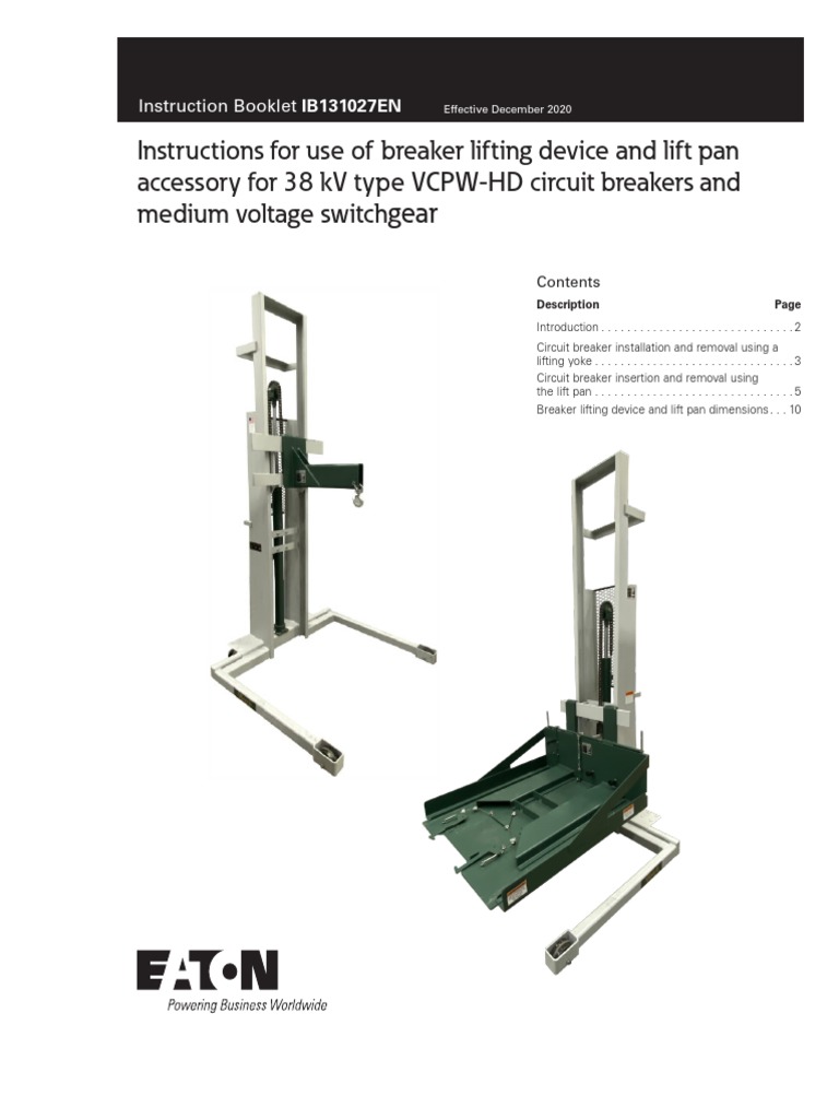 38 KV VCP W HD Lifting Pan Accessory Ib131027en | Download Free PDF ...