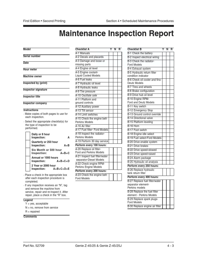 Genie Z-45/25 Maintenance Checklist | PDF | Technology & Engineering