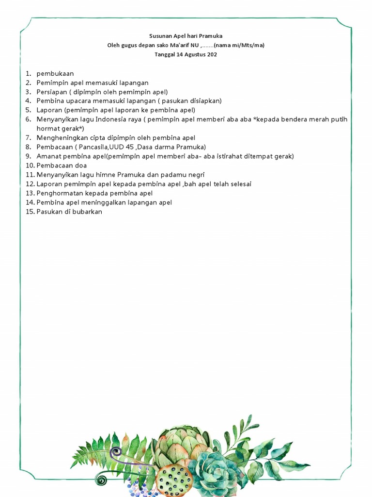 susunan apel hari Pramuka | PDF