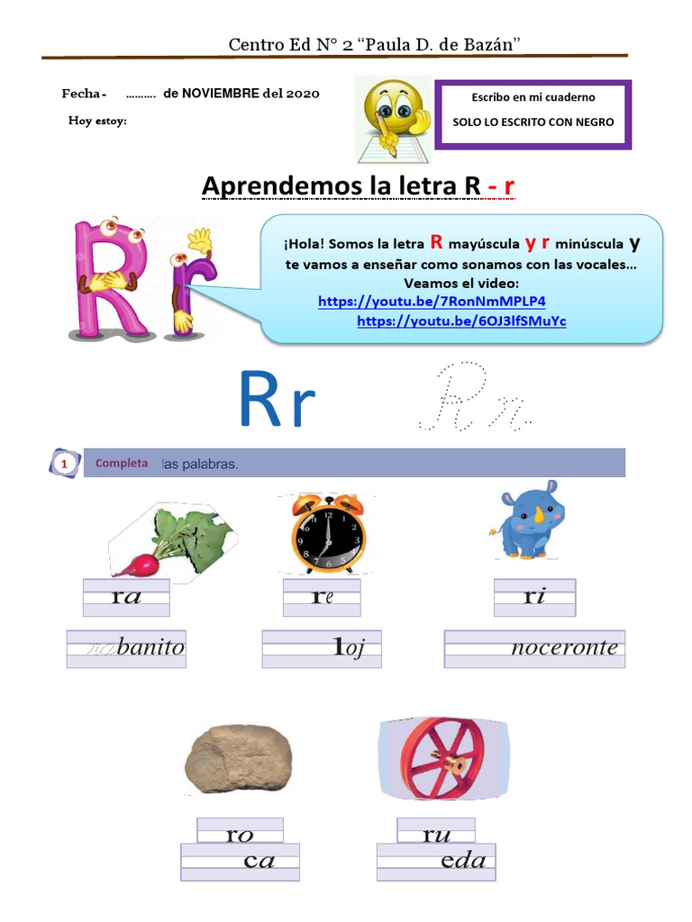 Tarea de 1° Grado Lengua Aprendemos El Sonido R | PDF