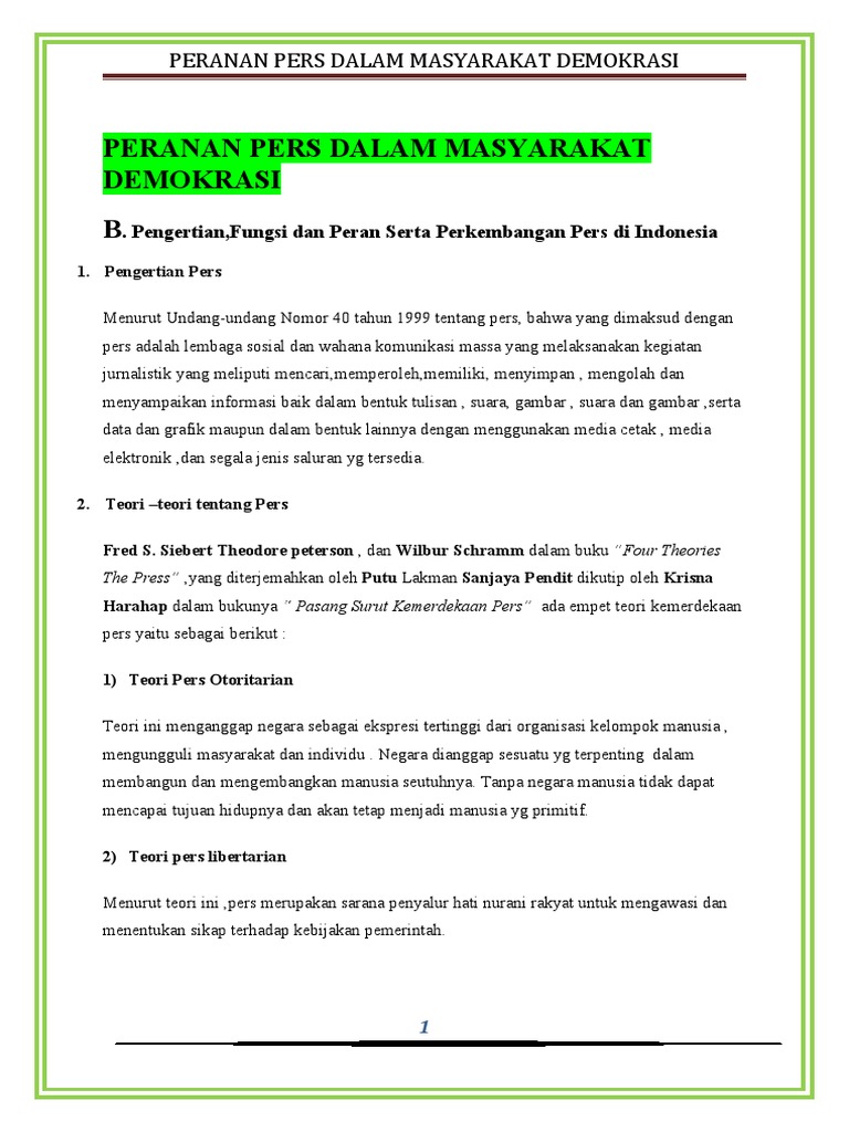 Peranan Pers Dalam Masyarakat Demokrasi | PDF