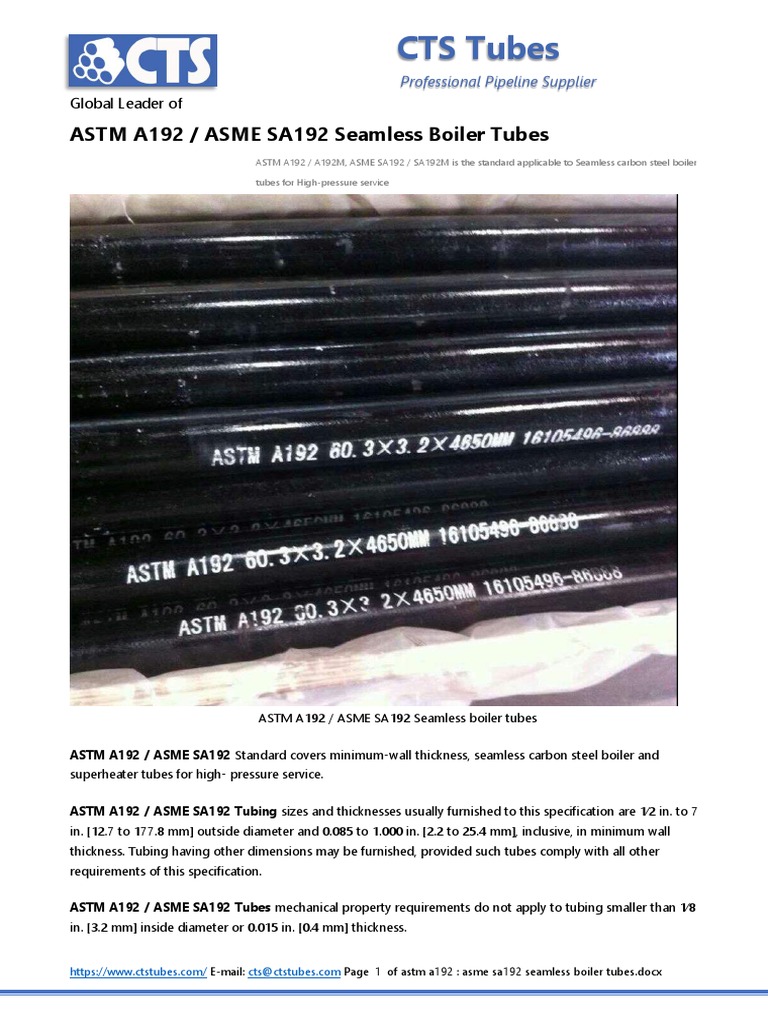 ASTM A192 ASME SA192 Seamless Boiler Tubes | PDF | Pipe (Fluid Conveyance) | Building Engineering