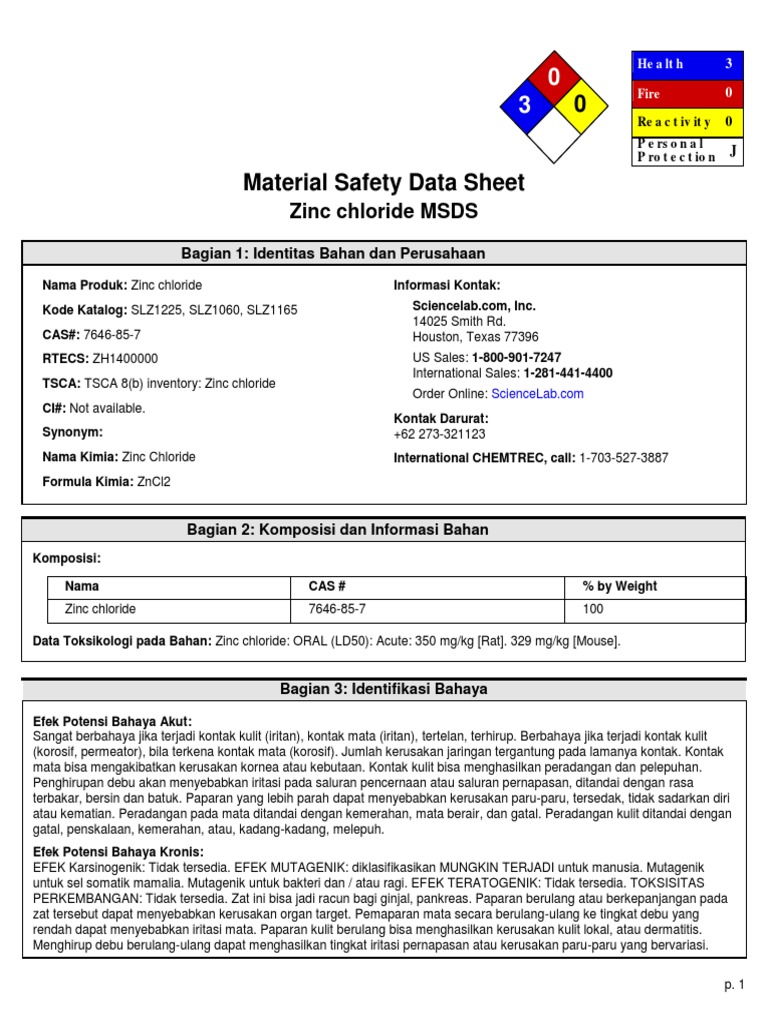 MSDS Zinc Chloride | PDF