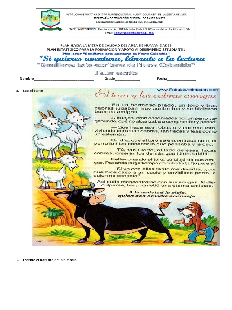 Actividades sobre "El Toro y las Cabras" | PDF