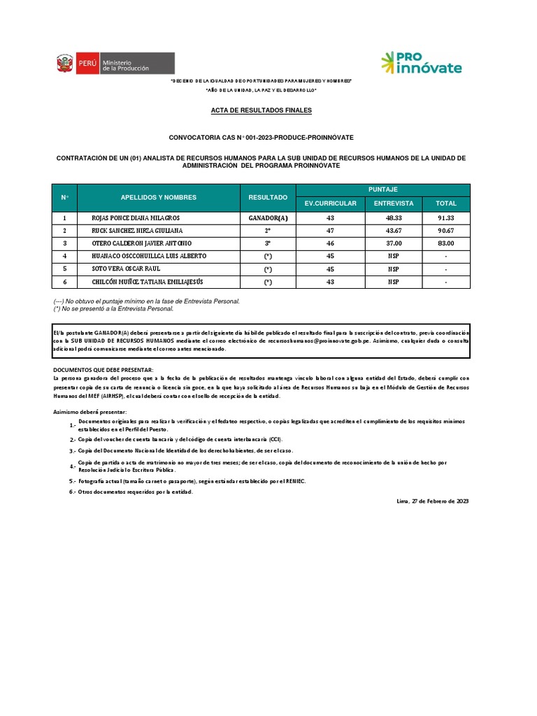 Acta Final - Cas #001-2023 | PDF