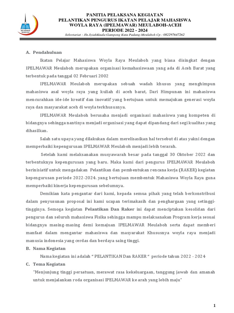 Proposal Pelantikan & Raker 2022 - 2024 Fix | PDF | Karier & Perkembangan | Bisnis