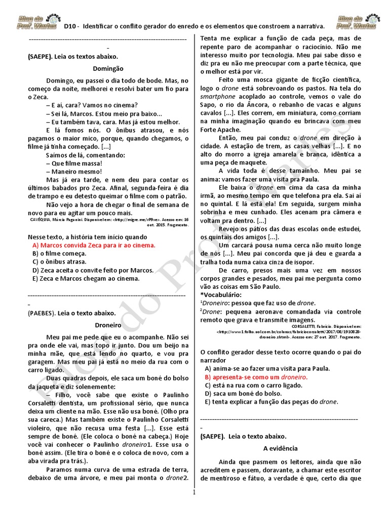 D10 (3 Série - Ens. Médio - L.P - BLOG Do Prof. Warles) | PDF