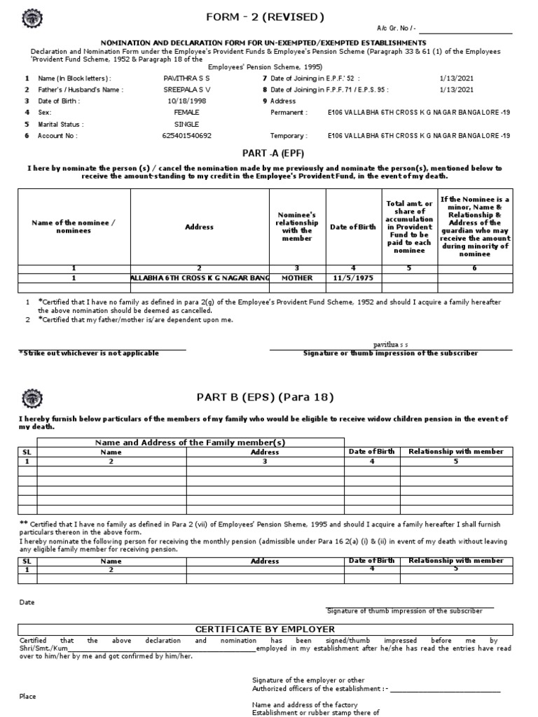 3.PF - Form 2 (Revised) | PDF | Pension | Government