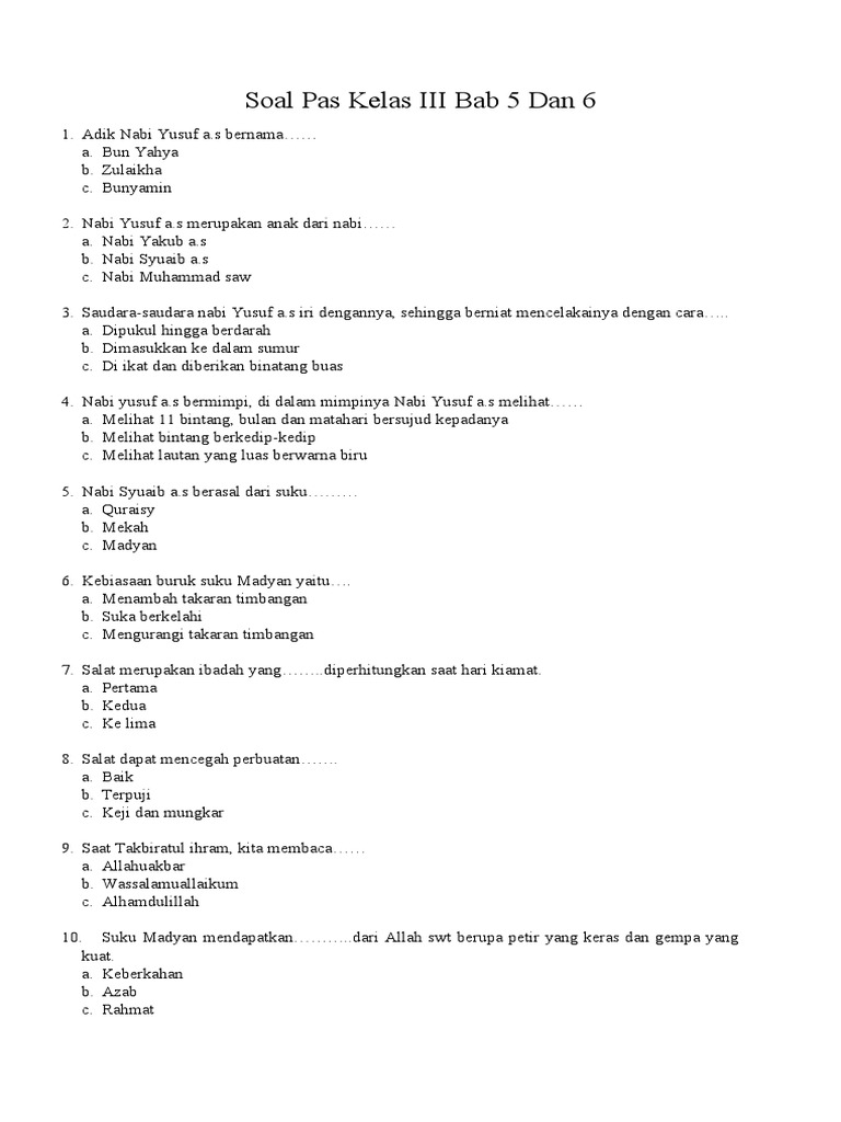 Soal PAI SD Semester Ganjil Kelas 3 Ok | PDF