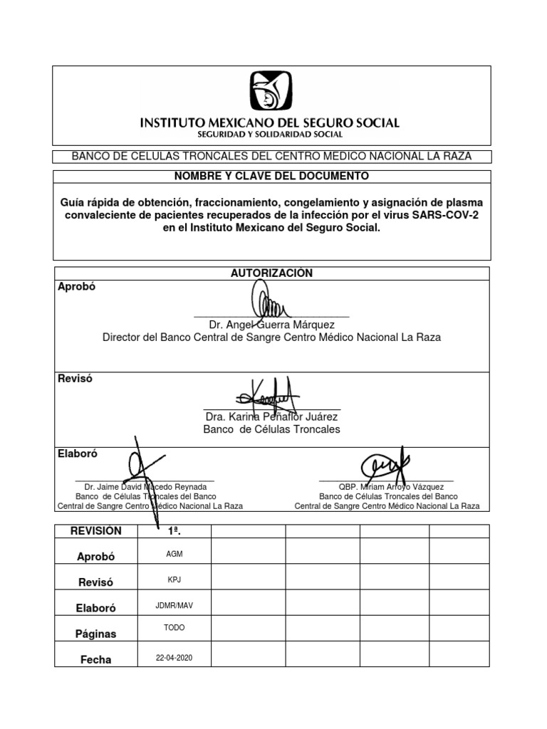 Guía Rapida Plasma Final 27-04-2020 | PDF Guía Rapida Plasma Final 27-04-2020 | PDF