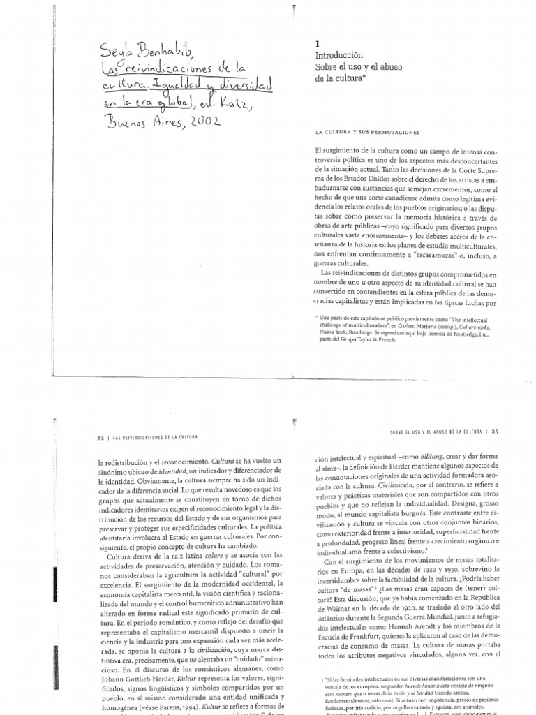 BENHABIB-Reivindicaciones de La Cultura | PDF