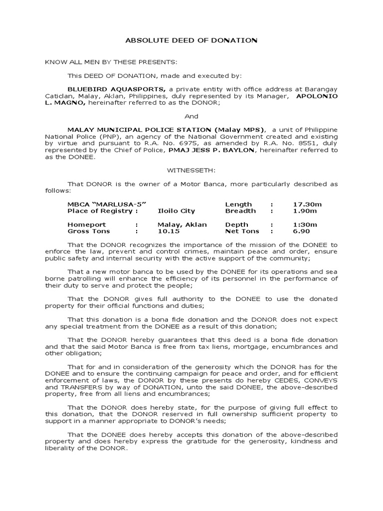 Absolute Deed of Donation | PDF | Deed | Mortgage Law