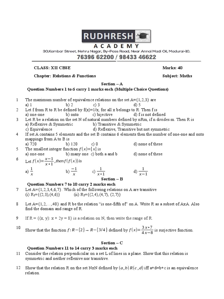 12th Cbse Math Chap 1 Relations 21.05.23 | PDF | Science & Mathematics