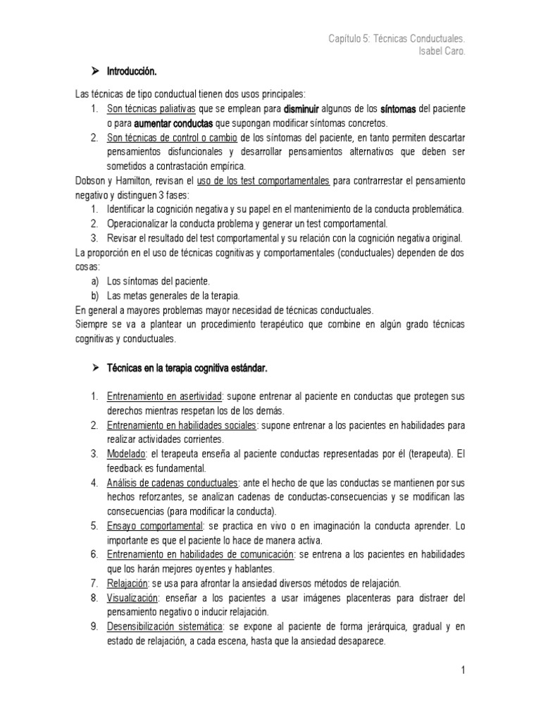 Capítulo 5, Técnicas Conductuales | PDF | Terapia conductual ...