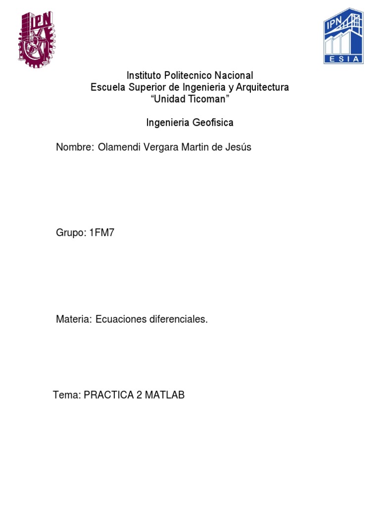 Práctica MATLAB en Ecuaciones Diferenciales | PDF