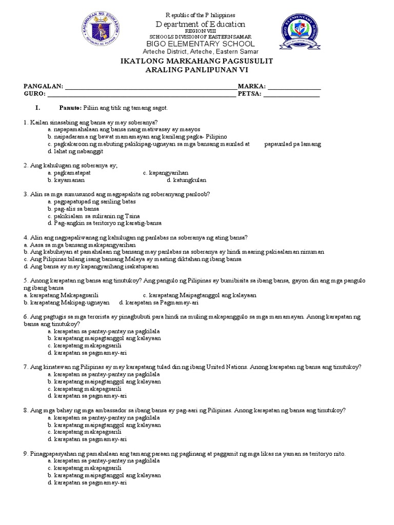 PT - Araling Panlipunan 6 - Q3 | PDF