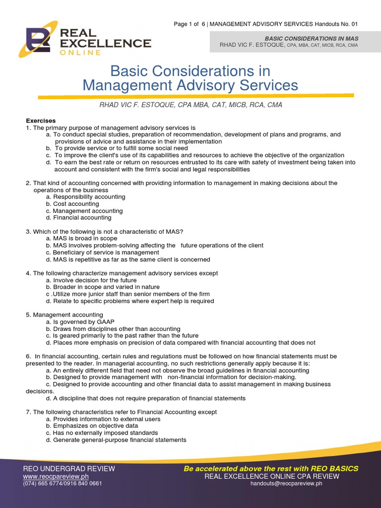 MAS Handouts No. 01 | PDF | Accounting | Certified Public Accountant