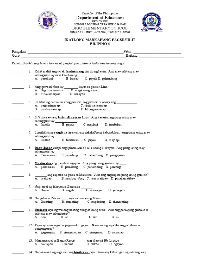 PT - Filipino 6 - Q3 | PDF