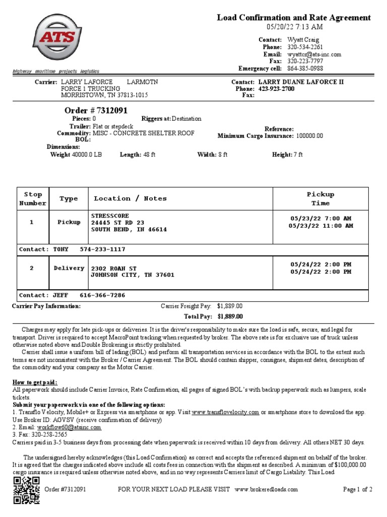 1 Rate Confirmation | PDF | Cargo | Transport