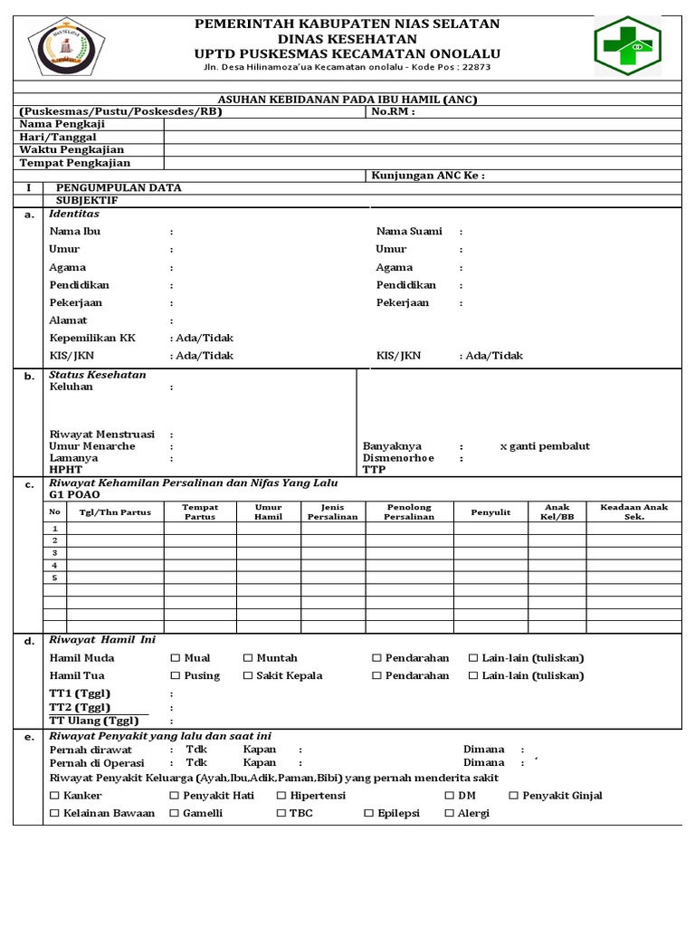 Formulir Pengisian Data Untuk Pasien | PDF