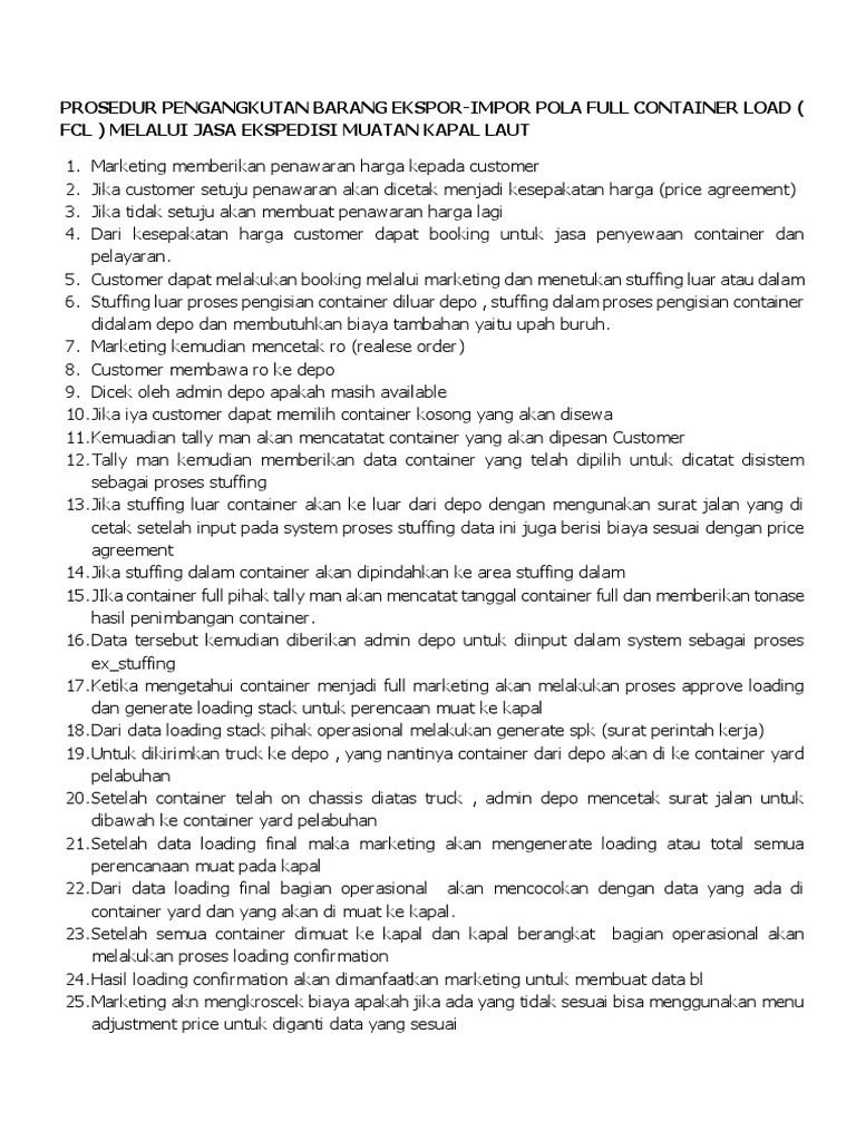 Prosedur Pengangkutan Barang Ekspor-impor Pola Full Container Load ...